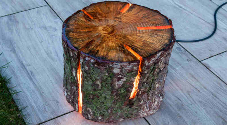 Make a tree log lamp with resin
